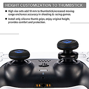 Playrealm FPS Thumbstick Extender x 2 & Printing Rubber Silicone Grip Cover x 4 for PS5 Dualsenese & PS4 Controller (Ghost Red & Blue)