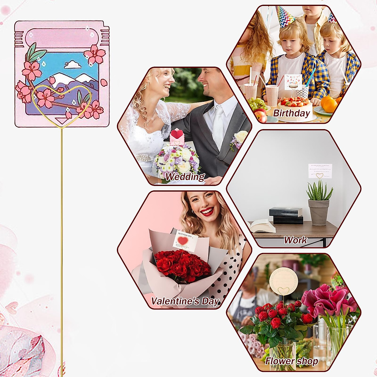 KALIONE 20Pcs Metal Floral Place Card Holder, Heart Shape Flower Pick Clips Table Number Holders, Gold Metal Card Picture Holder Pick, Floral Gift Card Holder Clips for Wedding Party Favor