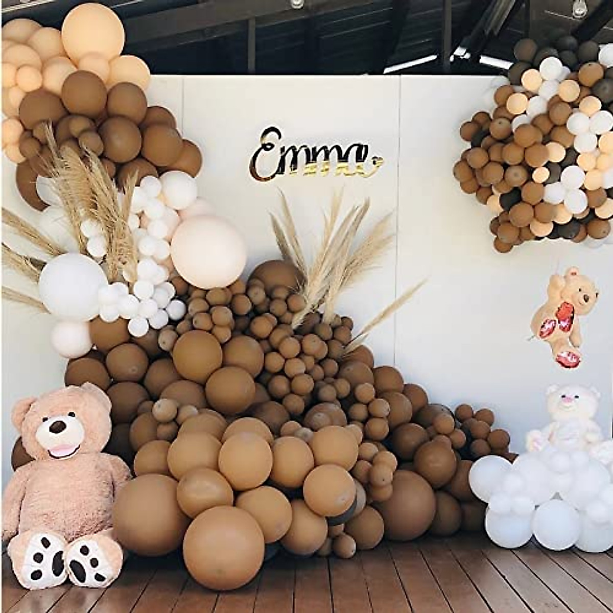 Brown Balloons Garland Arch Kit 105Pcs Different Sizes 18In 10In 5In Latex Pastel Coffee Khaki Matte Balloons Decorations for Baby Shower Teddy Bear Safari Jungle Themed Wild One 1st Birthday Wedding