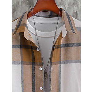 Floerns Men's Plaid Flannel Shirts Long Sleeve Regular Fit Button Down Causal Shirts Brown Plaid M