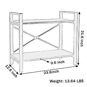 YSSOA 2 Tier Shelf, Industrial Rustic, Vintage Storage Rack, 23.6”x12.6”x21.6”, Cozy Double Layer Wooden Shelf, Rustic Brown