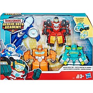 Playskool Heroes Transformers Rescue Bots Academy Rescue Team Pack, 4 Collectible 4.5" Converting Action Figures, Toys for Kids Ages 3 & Up