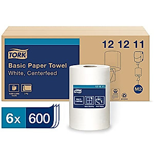 Tork Centerfeed Wall Mounted Dispenser White - M2 + Refill - Soft Centerfeed Hand Towel, Recycled, 6 x 600 Towels