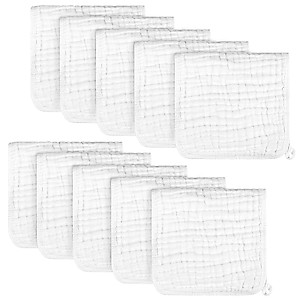 AIDEA Burp Cloths-20"x10", Muslin Burp Cloths for Babies, Highly Absorbent Cotton Burp Cloths, Large Soft Breathable Baby Rags for Boys and Girls, Newborn Essentials, Baby Gifts, White-10 Pack