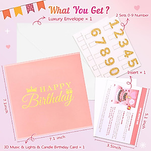 FITMITE Birthday Cards, Musical Pop up Happy Birthday Card with Light and Blowable Candle Birthday Gifts for Women Wife Sister Friends Kids, Birthday Greeting Cards With Envelopes-Rose Gold