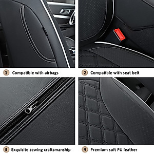 GIANT PANDA Pu Leather 7 Seats Car Seat Covers Full Set Custom Fit Ford Explorer 2016 2017 2018 2019 XLT,Limited,Platinum,Sport,Base,3 Row Model with Second Row 40/60 Split Seats- (Black)