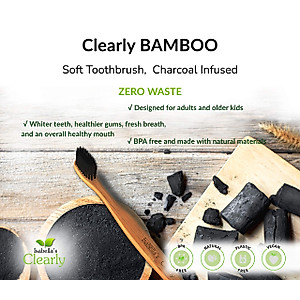 Clearly Bamboo Toothbrush Set | Extra Soft Charcoal Infused Bristles, Eco Biodegradable Wood, BPA Free Vegan Nylon | Great for Teeth Whitening, Sensitive Gums, Adults, Kids (Family Pack of 4)