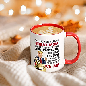 YHRJWN - Gifts for Mom, Great Mom Coffee Mug, Mom Birthday Gifts, Funny Mom Cup Gifts from Daughter Son, Great Mothers Day Gifts Christmas for Mom Mother 11 Oz White(Red Handle)