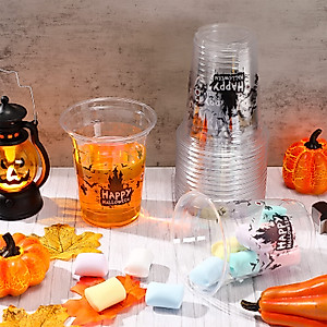 12oz Halloween Party Cups, Happy Halloween Disposable Clear Cups Plastic Printed Party Cups with Bat Ghost for Halloween Party Decoration, Party Supply for Beer Beverage Ice Cream Snacks(60 Count)