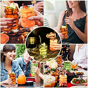 KEMORELA Vibrant 4-Piece Colorful Drinking Glasses Set - 18oz Glassware for Iced Coffee, Water, Mixed Drinks | Includes Lid, Glass Straw, and Cleaning Brushes | Ribbed Design (4PCS-Colorful)