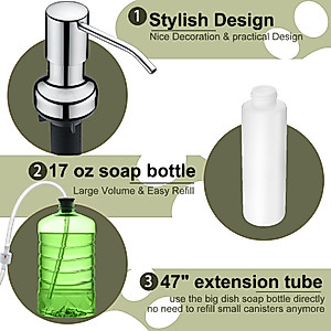 Dish Soap Dispenser for Kitchen Sink, SonTiy Kitchen Hand Soap Dispenser Pump Chrome, Stainless Steel Liquid Soap Dispenser with 47" No-Spill Extension Tube+17 OZ Bottle