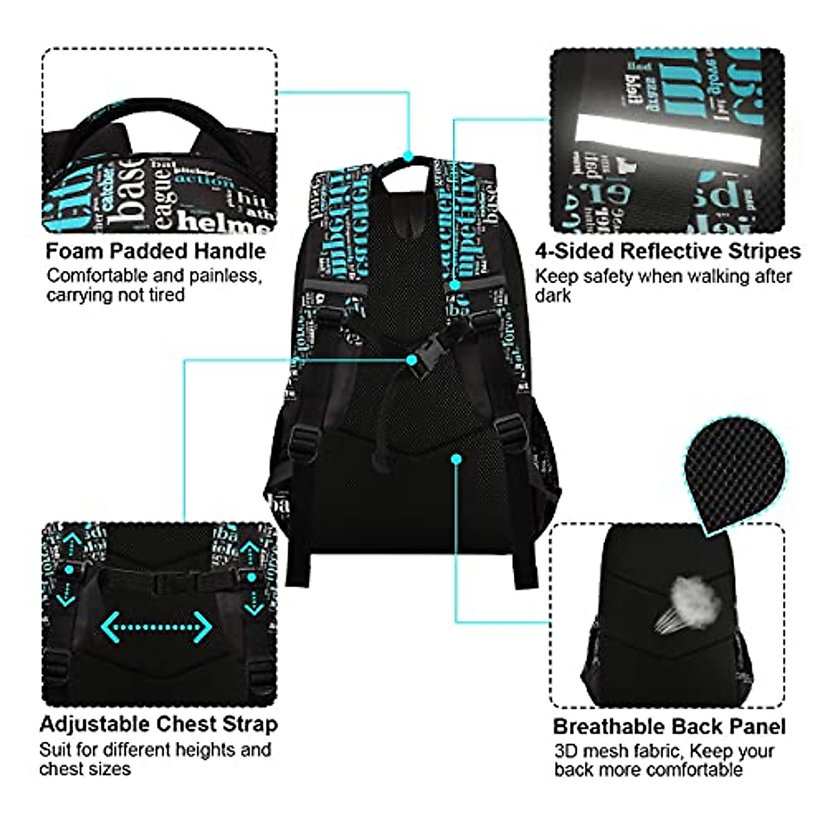 Glaphy Baseball Backpack Laptop School Bag Lightweight Daypack Bookbags for Men Women Teens Kids