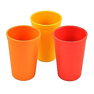 Re-Play Made in USA 10 Oz. Open Cups for Toddlers, Set of 3 - Reusable and Stackable Toddler Cups for Easy Storage - Dishwasher/Microwave Safe Kids Plastic Cups, 4.75" x 3.25", Mermaid