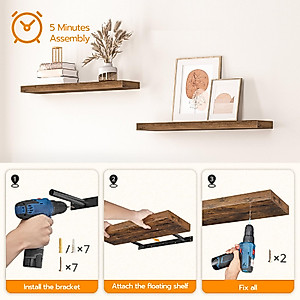 HOOBRO Floating Shelves, Wall Shelf Set of 2, 31.5 Inch Hanging Shelf with Invisible Brackets, for Wall Bathroom, Bedroom, Toilet, Kitchen, Office, Living Room Decor, Rustic Brown BF80BJP201