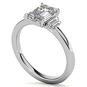 10K Solid White Gold Handmade Engagement Ring, 3 CT Emerald Cut Moissanite Diamond Solitaire Wedding/Bridal Ring for Women/Her, Minimalist Ring Anniversary Ring Gifts (6.5)
