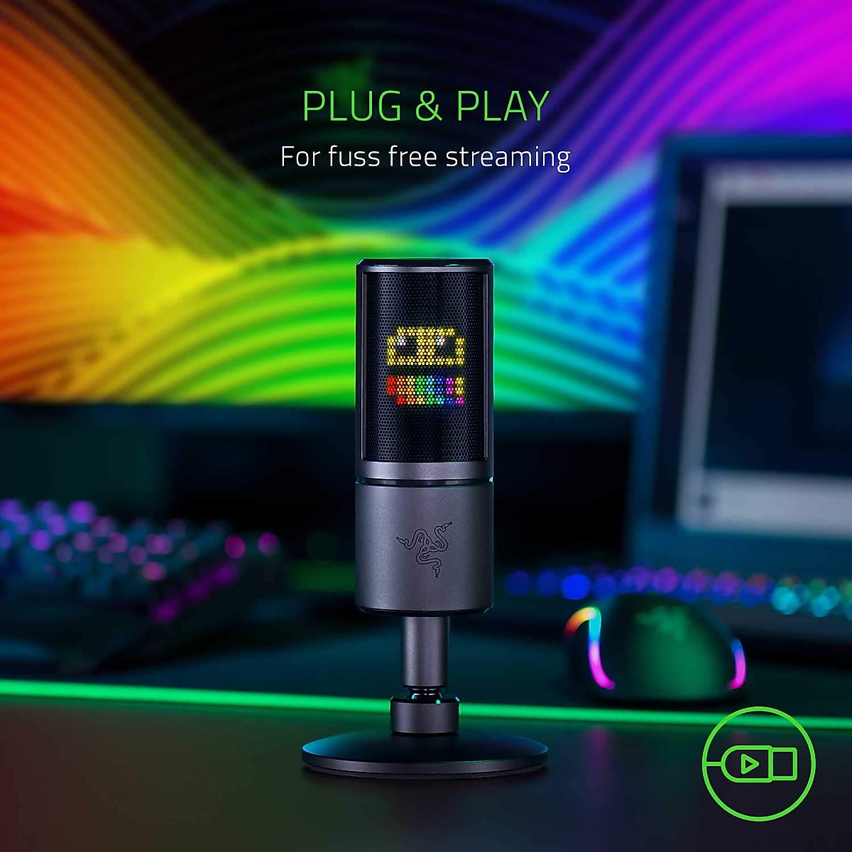 Razer Seiren Emote Streaming Microphone: 8-bit Emoticon LED Display, Stream Reactive Emoticons, Hypercardioid Condenser Mic, Built-in Shock Mount, Height & Angle Adjustable Stand, Classic Black