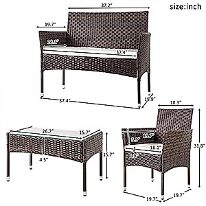 NC 4 PCS Outdoor Garden Rattan Patio Furniture Set Backyard Cushioned Seat Wicker Sofa Kit Brown
