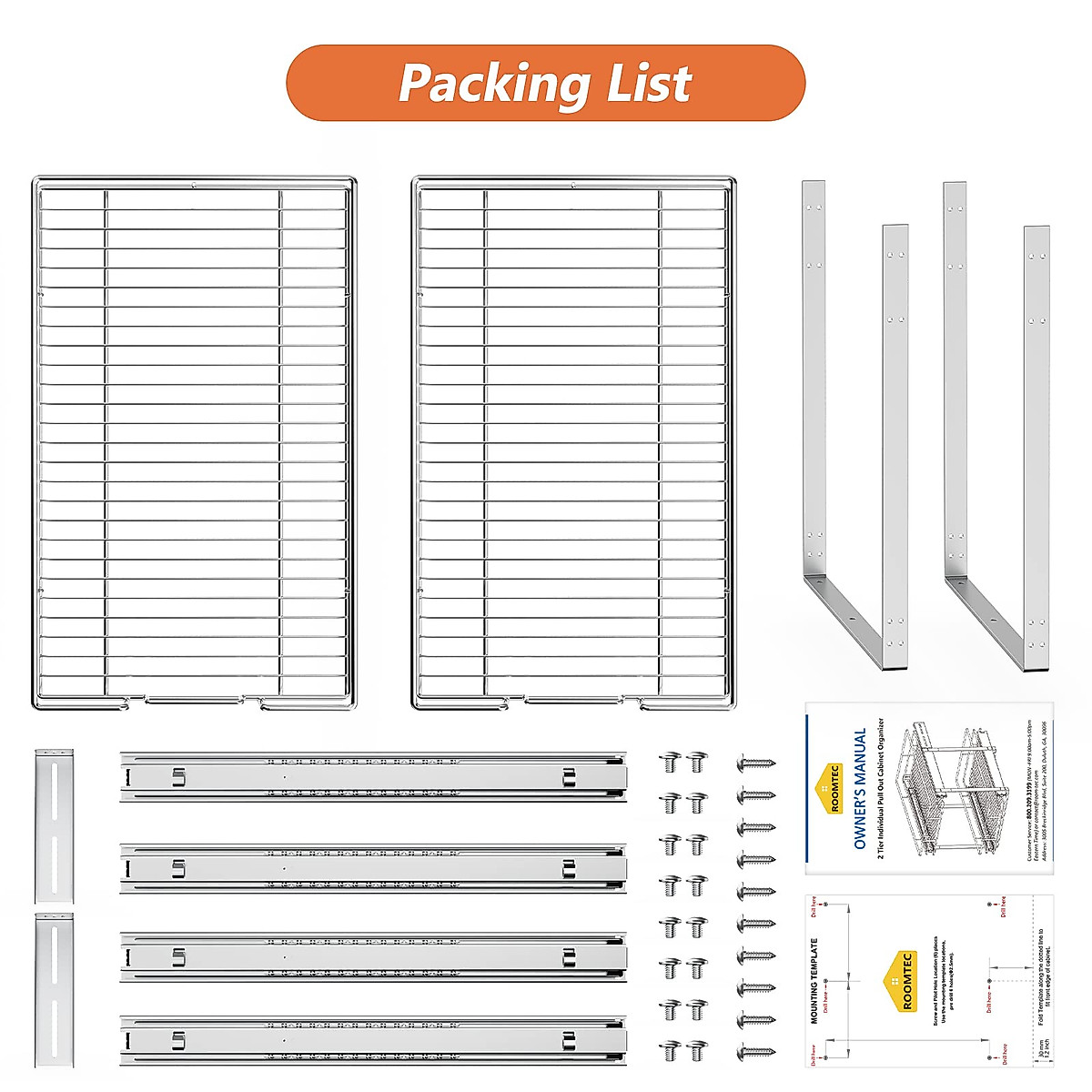 ROOMTEC Individual Pull Out Cabinet Organizer (22½"W x 21½"D), 2 Tier Spice Rack Organizer for Cabinet, Slide Out Drawer Pantry Shelf Organization and Storage for Kitchen Bathroom