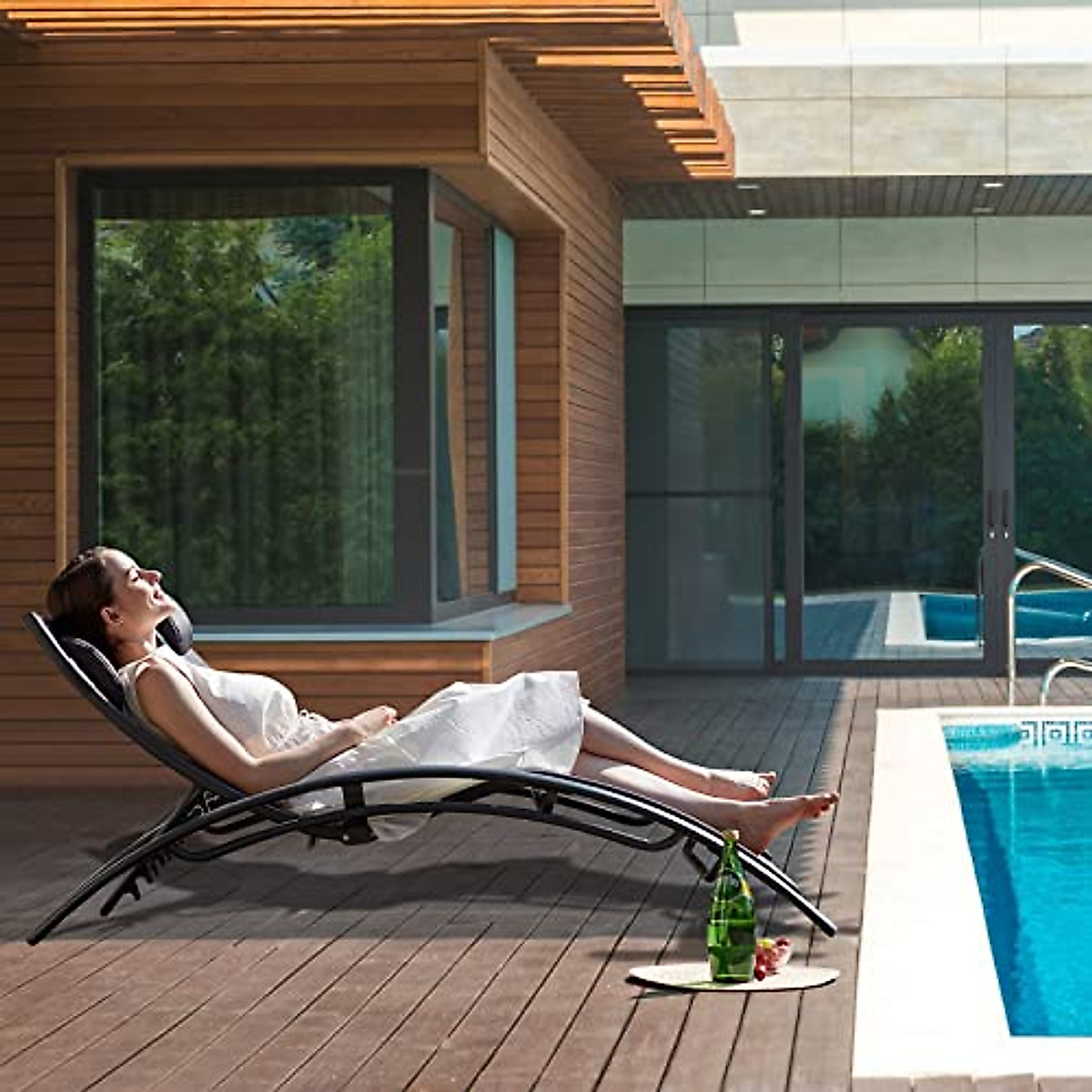 VARVIND Outdoor Patio Chaise Lounge Chairs, Chaise Lounge Outdoor Set of 2, 5 Adjustable Backrest Positions, Adjustable Patio Lounge Chair with Headrest Suitable for Poolside, Balcony,Backyard (Grey)