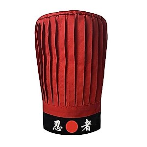 SUNRISE KITCHEN SUPPLY Hibachi Chef Hat with Tie Ninja Headband Red, Black