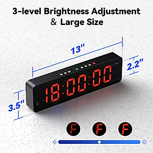 Seesii Gym Timer,LED Workout Colck Count Down/Up Clock,11.5" x 4" Ultra-Clear Digital Display, Power Bank Compatible with Workout Metal Stopwatch, Multi-Scenes with Remote