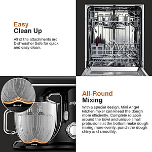 Mini Angel Electric Stand Mixer, 5Quarts, Dough Hook, Flat Beater, Wire Whisk Attachments, 10+P Speeds with Splash Guard, Black