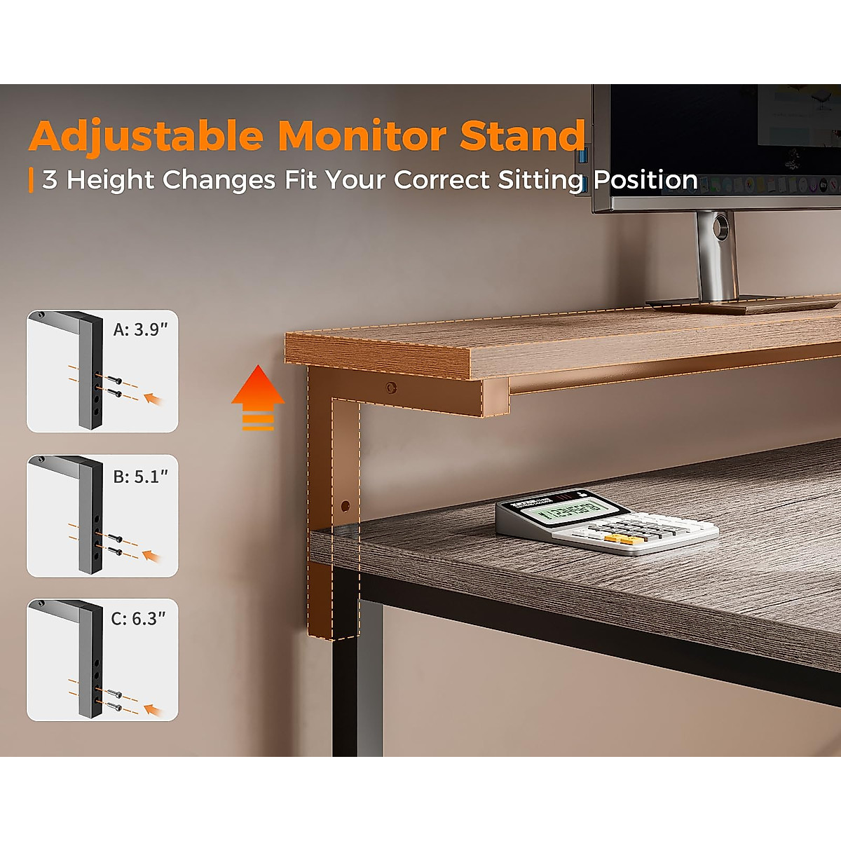 AODK L Shaped Computer Desk, 55" Office Desk with File Cabinet, Power Outlet and Adjustable Monitor Stand, Executive Home Office Furniture Set, Reversible Corner Desk with Storage Bag, Oak Grey