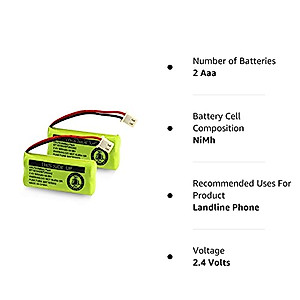 BT183342/BT283342 2.4V 800mAh Ni-MH Battery Pack, Also Compatible with AT&T VTech Cordless Phone Batteries BT166342/BT266342 BT162342/BT262342 2SN-AAA40H-S-X2