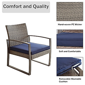 LOKATSE HOME Patio Conversation Bistro Set 5 Pieces Outdoor PE Wicker Rattan Sofa All Weather Furniture Cushioned Chairs and Ottomans with Tempered Glass Coffee Table for Backyard, Garden, Porch