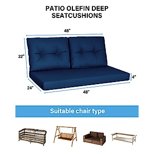 YEFU Outdoor Loveseat Cushion Set, 48 x 24, Waterproof Replacement Patio Chair Cushions, Fade Resistant Deep