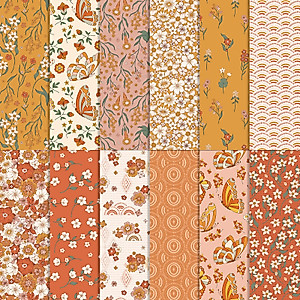 JarThenaAMCS 12Pcs Groovy Bouquet Cotton Fabric Bundles Wildflower Meadow Flowers Fat Quarter 70s Boho Flower Quilting Patchwork for Mother's Day DIY Handmade Sewing Crafting, 18 x 22 Inch