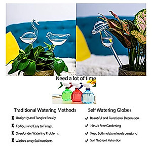 Kingbuy Self Watering Globes Plant Waterer Device Mushroom Shape Hand Blown Clear Glass Bulb for Indoor Outdoor Plants, 4 Pack