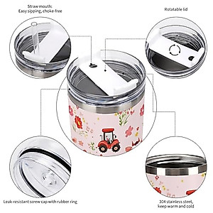 Farm Truck Red Tractor Tumbler with Handle Travel Mug Water Bottle Tea Coffee Cup White-style