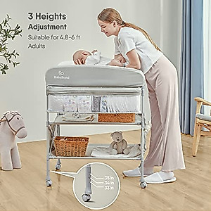 Portable Baby Changing Table, BabyBond Foldable Changing Table Dresser Waterproof Diaper Changing Table Height Adjustable Changing Station for Infant and Newborn(Beige)