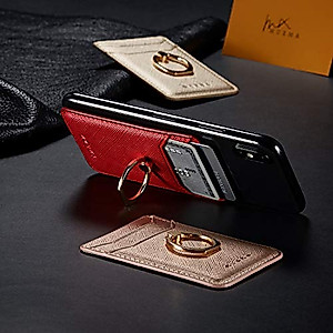 TOPWOOZU Phone Card Holder with Ring Grip for Back of Phone,Adhesive Stick-on Credit Card Wallet Pocket for iPhone,Android and Smartphones Rosegold