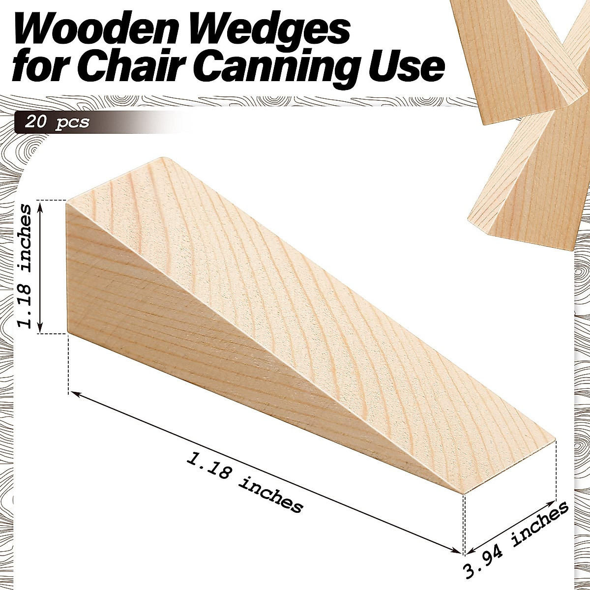 Treela Wooden Wedges for Chair Caning Supplies Wood Wedge Non Slip Wood Door Wedge Tool Triangle Wood Block for Chair Caning Door Stop, 3.94 x 1.18 x 1.18 Inch(10 Pieces)
