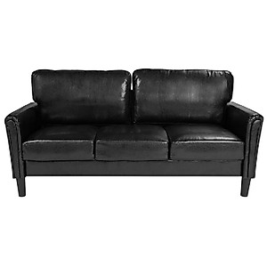 Flash Furniture Bari Upholstered Sofa in Black LeatherSoft