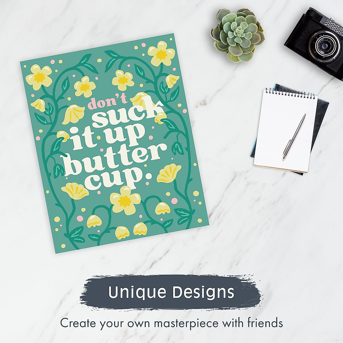 Pink Picasso Kits Self Care Collection Paint by Number for Adults & Beginners | DIY Unique 8x10 Canvas Painting Kits | Color by Numbers Arts Paint Canvas for Teens | Don't Suck it Up Buttercup