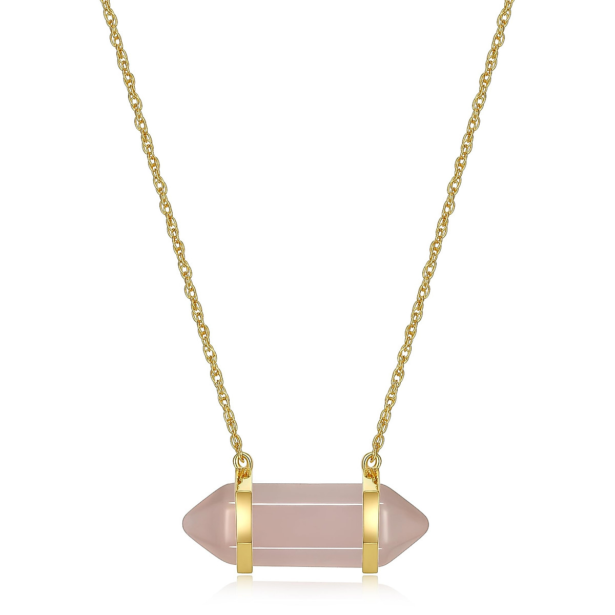 MORGAN & PAIGE Rose Quartz Crystal Chakra Point Necklace in 18K Gold Plated Sterling Silver for Women