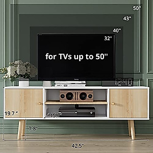 Cozy Castle Oak Small TV Stand for 50 inch TV, Modern Entertainment Center with Large Storage, Free Standing Television Sands, TV Media Console Tables for Living Room Bedroom and Office