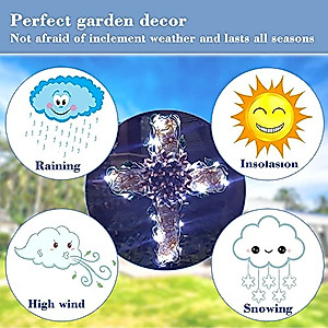 JOYBee 38Inch Cross Solar Garden Lights Outdoor Decorative-Solar Metal&Glass Cross Apricot Hydrangea Flower Stake Lights- Waterproof 20 Warm White LEDs for Remembrance Gifts & Sympathy Gifts.
