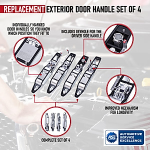 Exterior Chrome Door Handle Set of 4 - Compatible with Chevy, Cadillac & GMC Vehicles - 2007-2014 Silverado, Tahoe, Escalade, Sierra, Yukon, Avalanche - Replaces 15915659, 22738721, 22738722