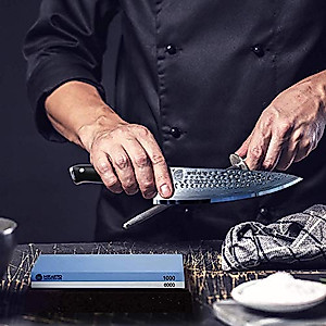 MIKARTO Chef Knife, 8 Inch Gyuto, Professional Grade - Japanese AUS-10 Super Steel Kitchen Knife with Hammer Finish - Ultra Sharp, High Carbon Kitchen Knives - Quality, All Purpose, Precision cutting.