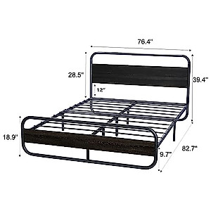Catrimown King Bed Frame with Headboard LED Bed Frame King Metal Platform Bed Frame King Size Heavy Duty King Wood Platform Bed Frame Under Bed Storage Noise Free No Box Spring Needed
