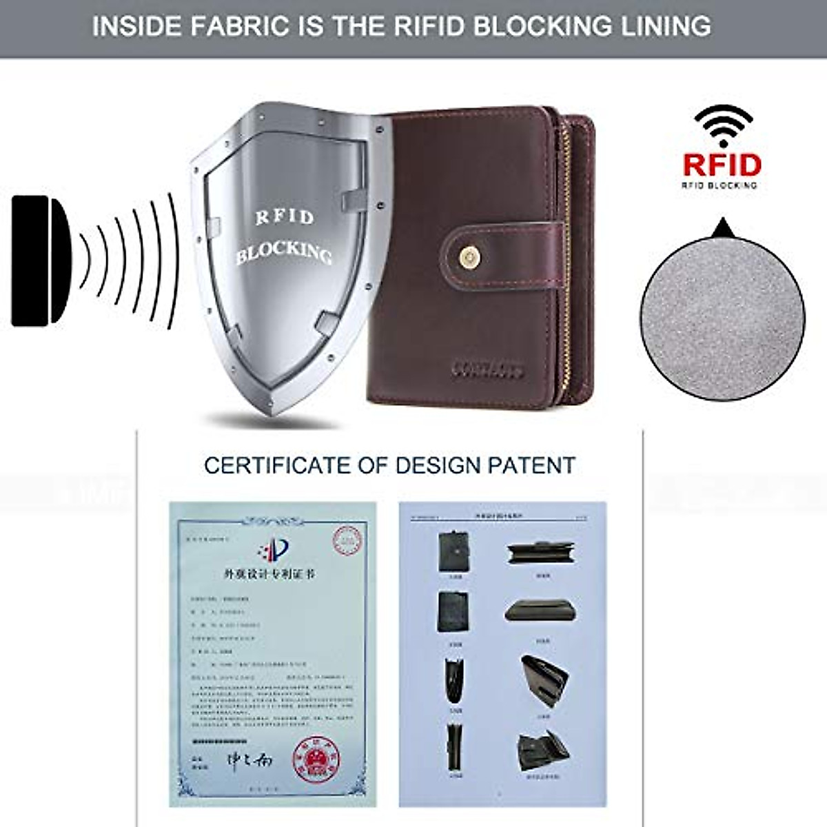 Contacts Genuine Leather Womens Coin Card Holder Zipper Clutch Purse Wallet (Dark Coffee)