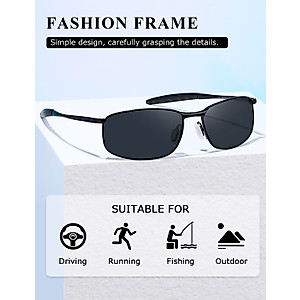 AEVOGUE Polarized Sunglasses For Men Rectangle Metal Frame Retro Sun Glasses AE0395 (Black, 59)
