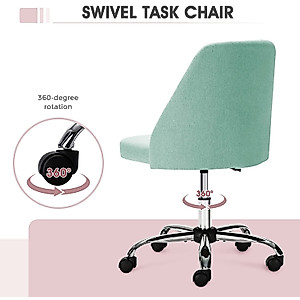 OLIXIS Home Office Desk Chair - Adjustable Rolling Chair, Armless Cute Modern Task Chair for Office, Home, Make Up,Small Space, Bed Room, Green,XX-2776-GN