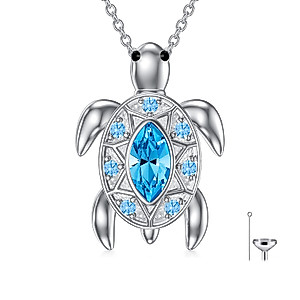 AOBOCO Sea Turtle Urn Necklace for Ashes 925 Sterling Silver Turtle Cremation Keepsake Necklace Memorial Jewelry for Women