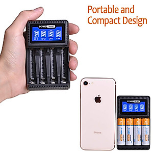 PowerTrust 2800mAh 4Pack AA Rechargeable Batteries and LCD USB Charger for AA AAA Ni-MH Rechargeable Batteries with 4-Slots