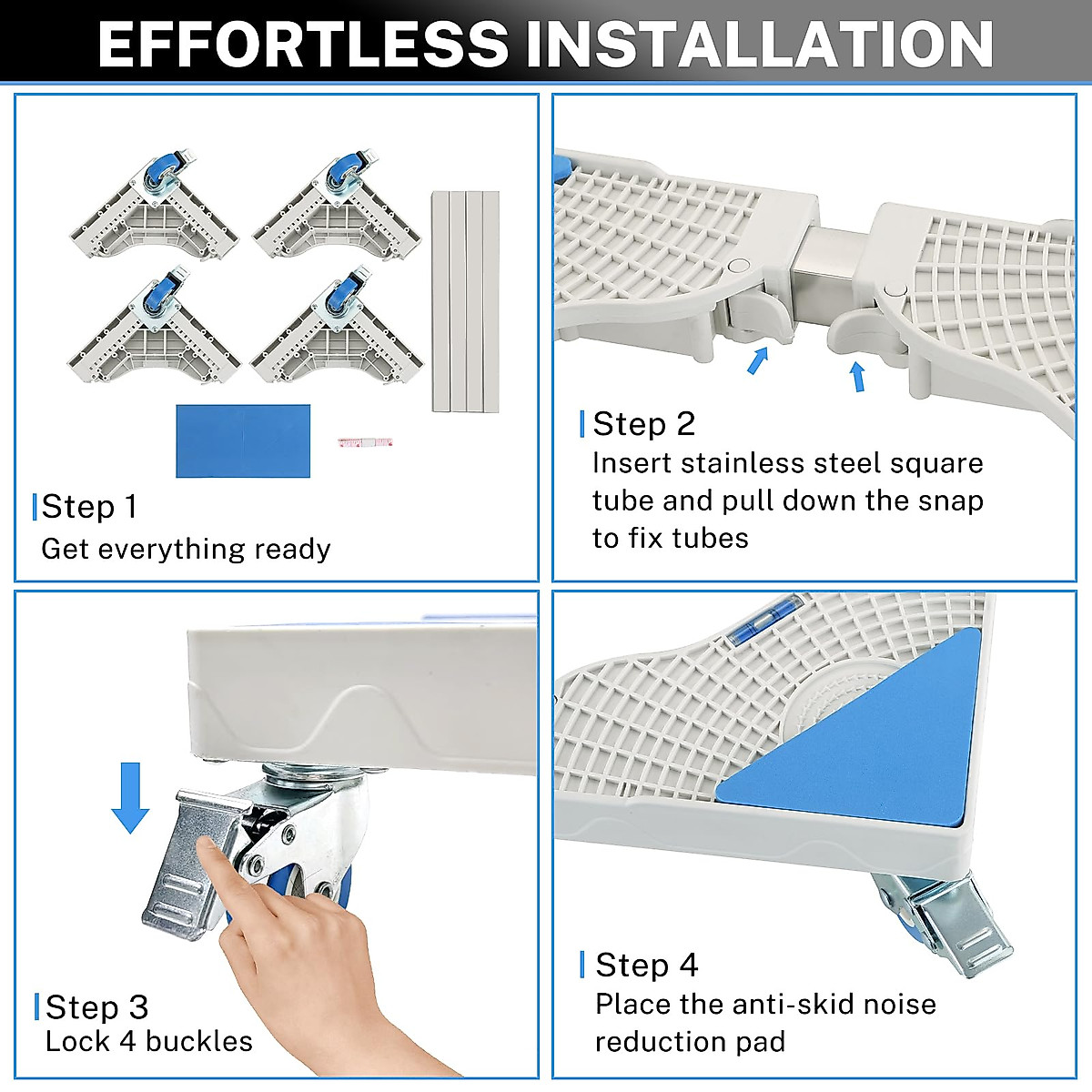 NATGAI Mini Fridge Stand, Adjustable Furniture Dolly Roller Base with 4 Locking Swivel Wheels, Universal Mobile Base Moving Cart for Washing Machine Refrigerator and Dryer (4 Wheels)